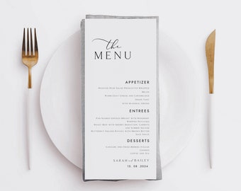 Minimalist Wedding Menu Template, Modern Script Wedding Dinner Menu ...