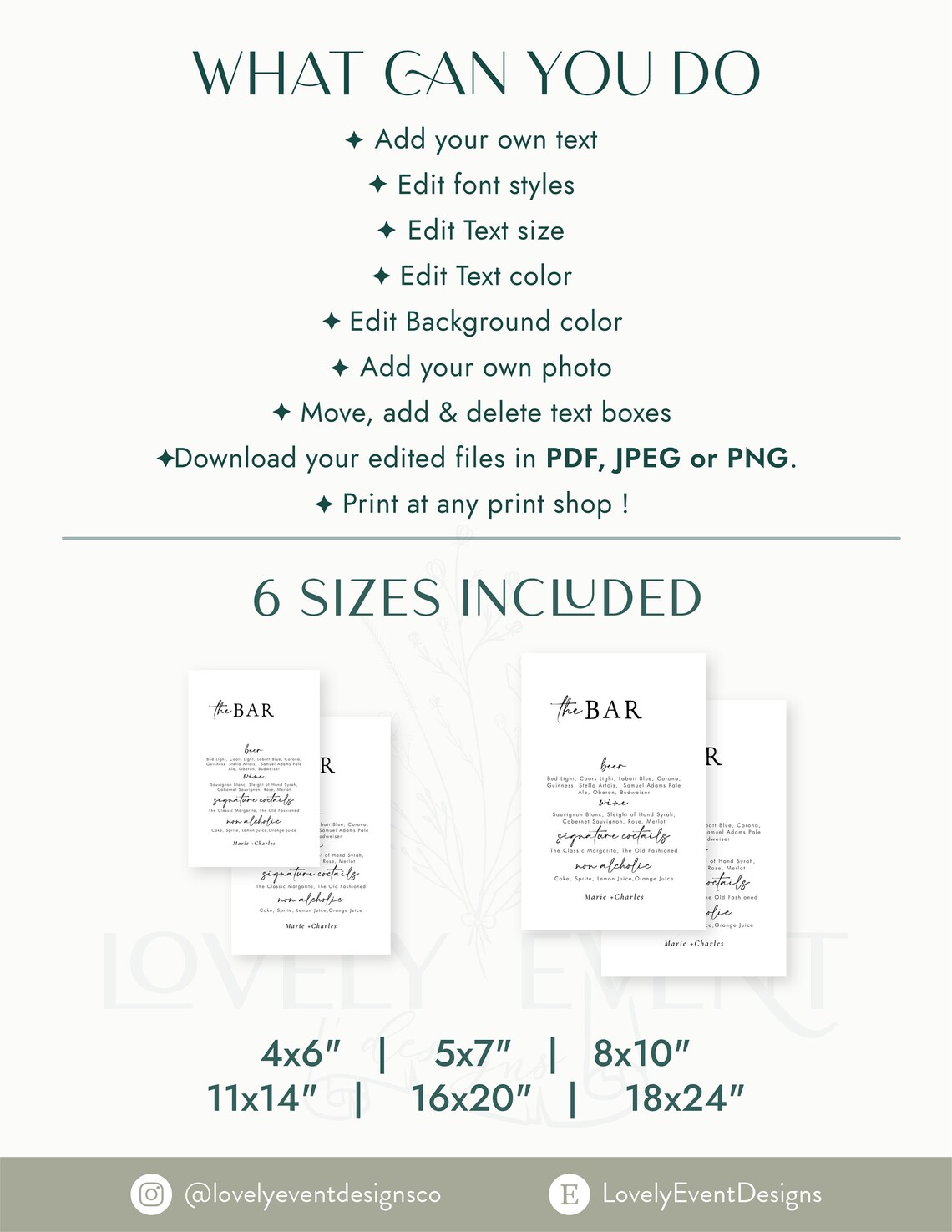Modern Drink Menu Template, Minimalist Wedding Bar Menu, the Bar Sign ...