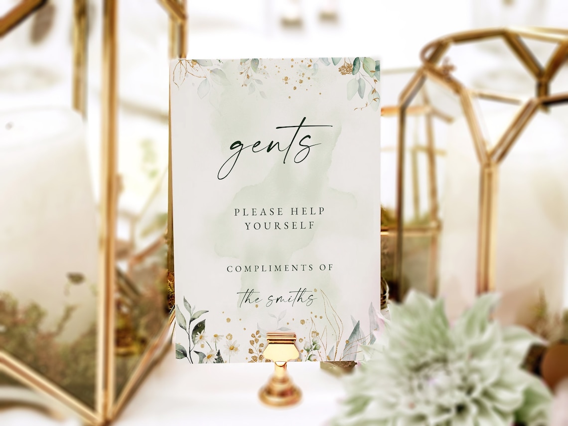 Wedding Bathroom Sign Template, Modern Gentlemen Room Sign Template ...