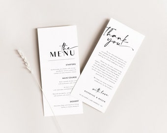 Minimalist Wedding Menu Template, Modern Script Wedding Dinner Menu ...