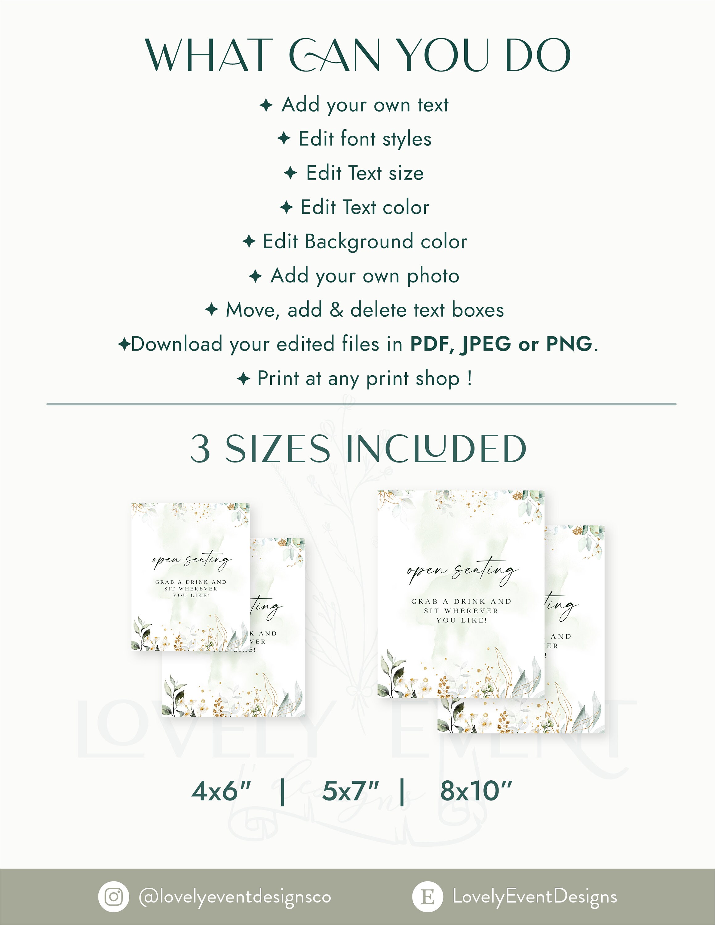 Open Seating Sign Template, Printable Open Seating Sign, No Assigned ...