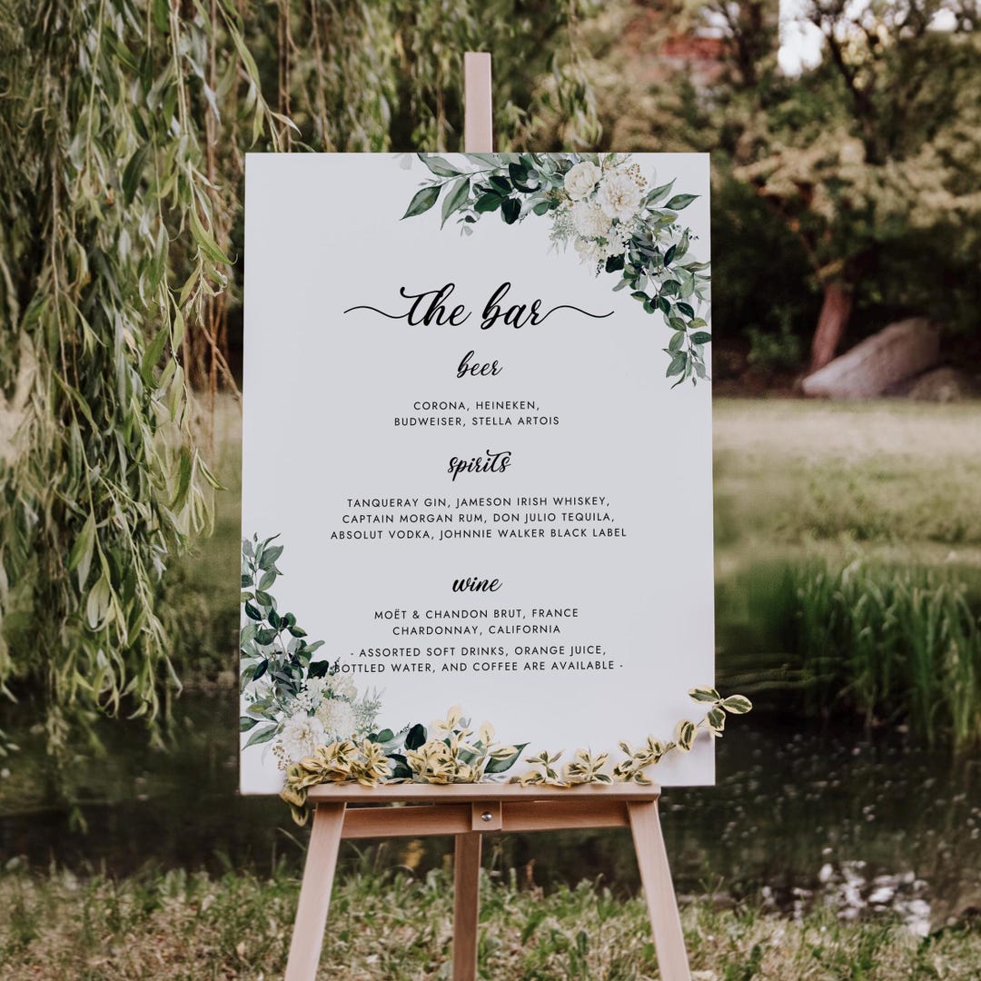 Rustic Wedding Bar Menu, the Bar Sign, Modern Drink Menu Template ...