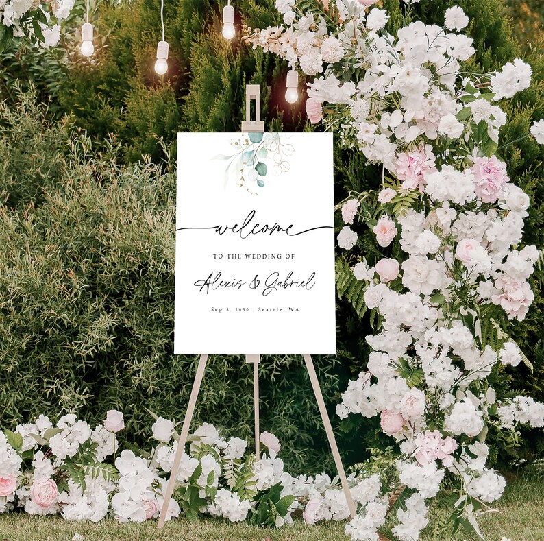 Modern Wedding Welcome Sign, Printable Welcome Sign Wedding, Botanical ...
