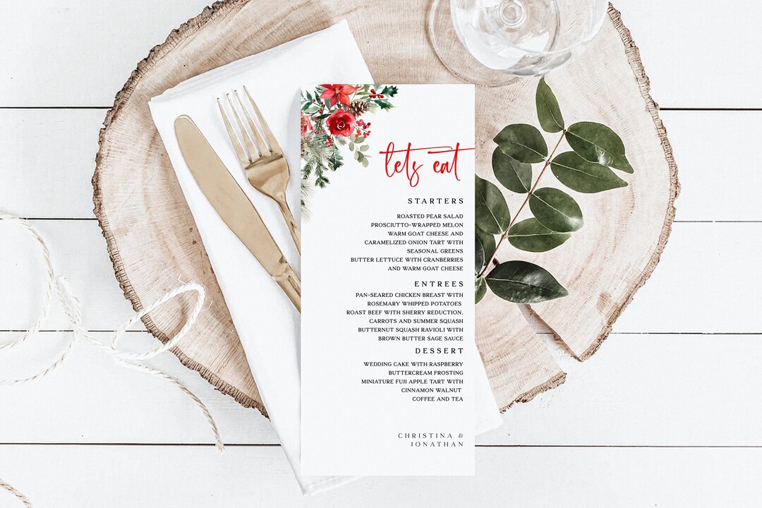 Holiday Lets Eat Menu Template, Christmas Menu Card, Modern Christmas ...