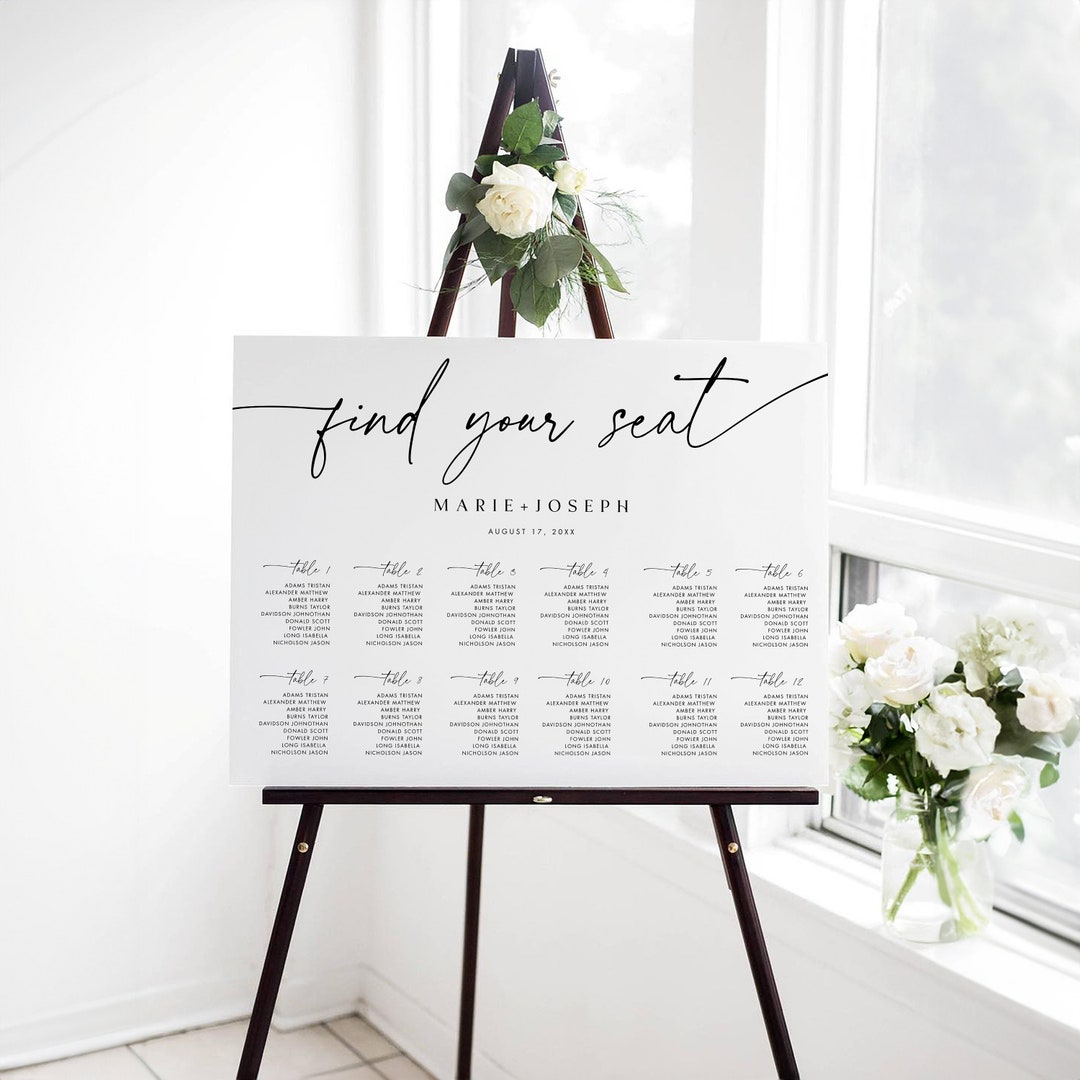 EDITABLE Wedding Seating Chart Template, Modern Minimalist, Wedding ...