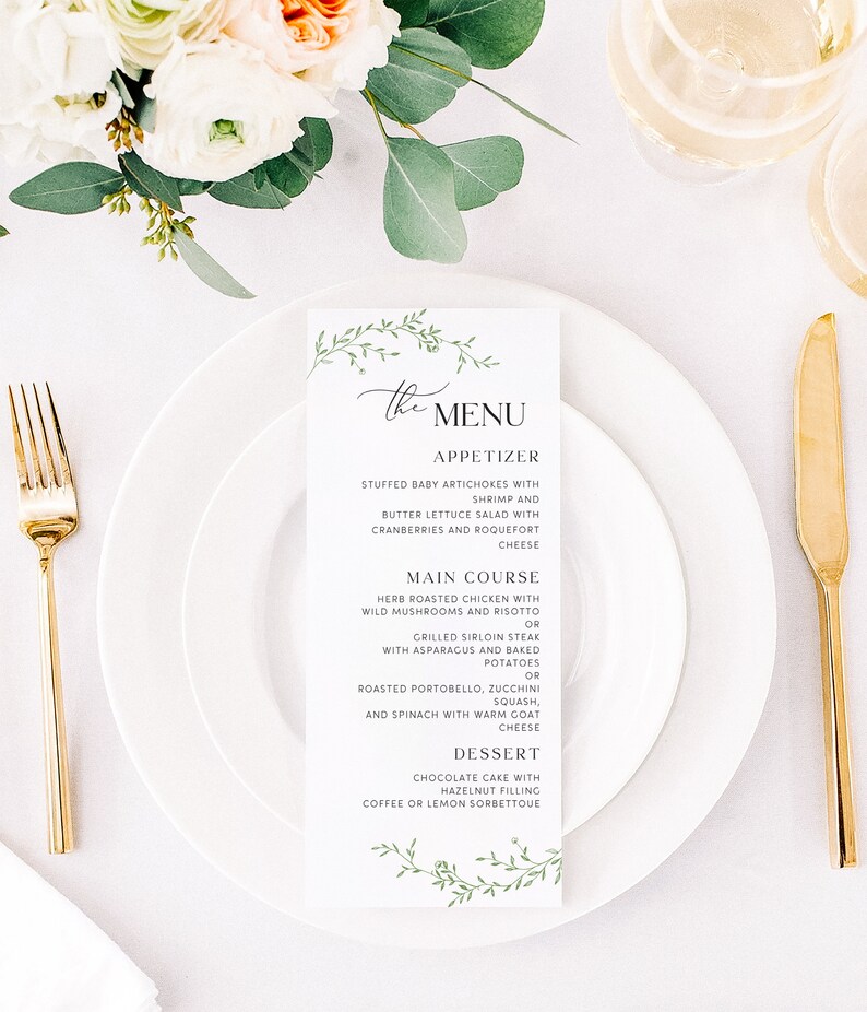 Minimalist Wedding Menu Template, Modern Script Wedding Dinner Menu ...