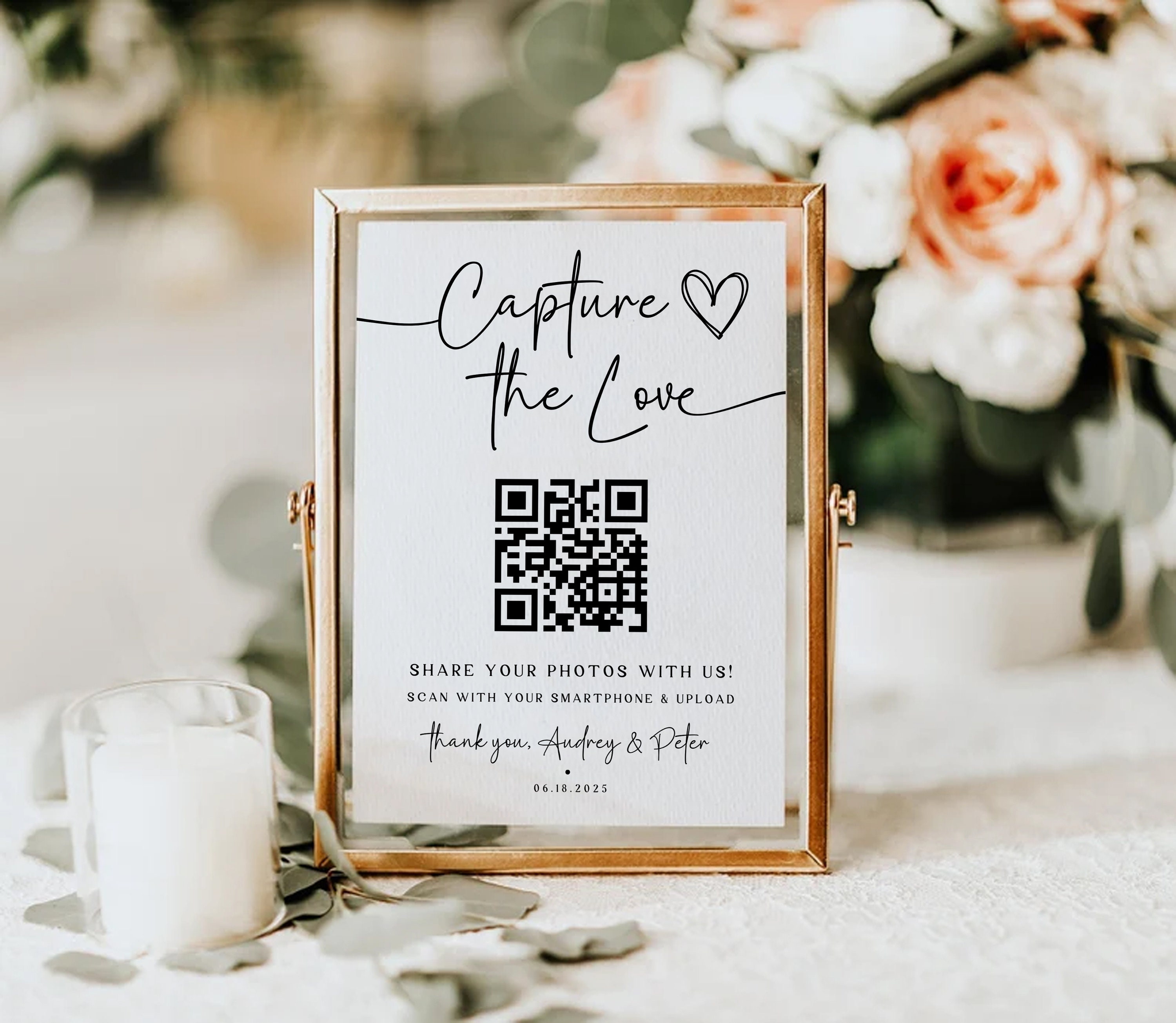 Capture the Love Wedding QR Code Sign, Wedding Sign, Wedding Photo Sign ...