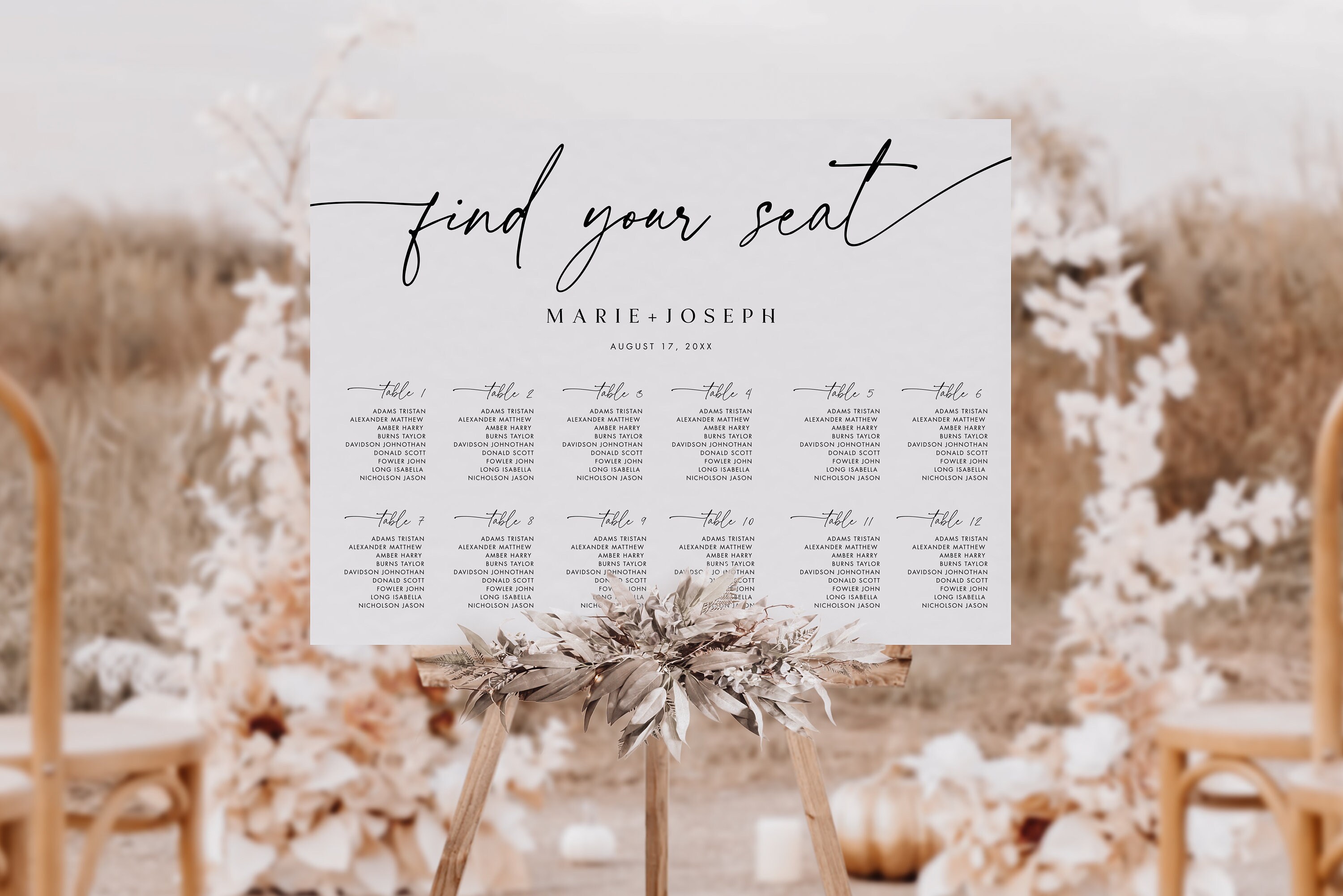 EDITABLE Wedding Seating Chart Template, Modern Minimalist, Wedding ...