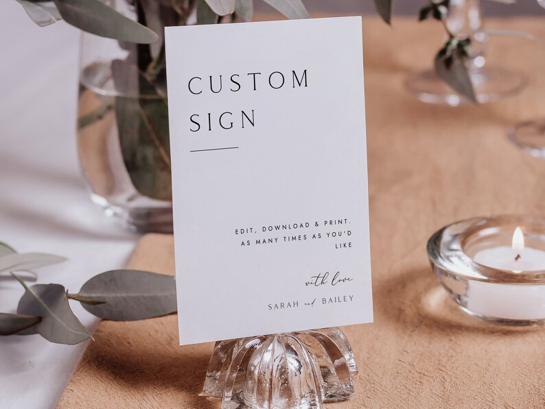 Minimalist Custom Sign Template, Modern Wedding Sign Printable ...