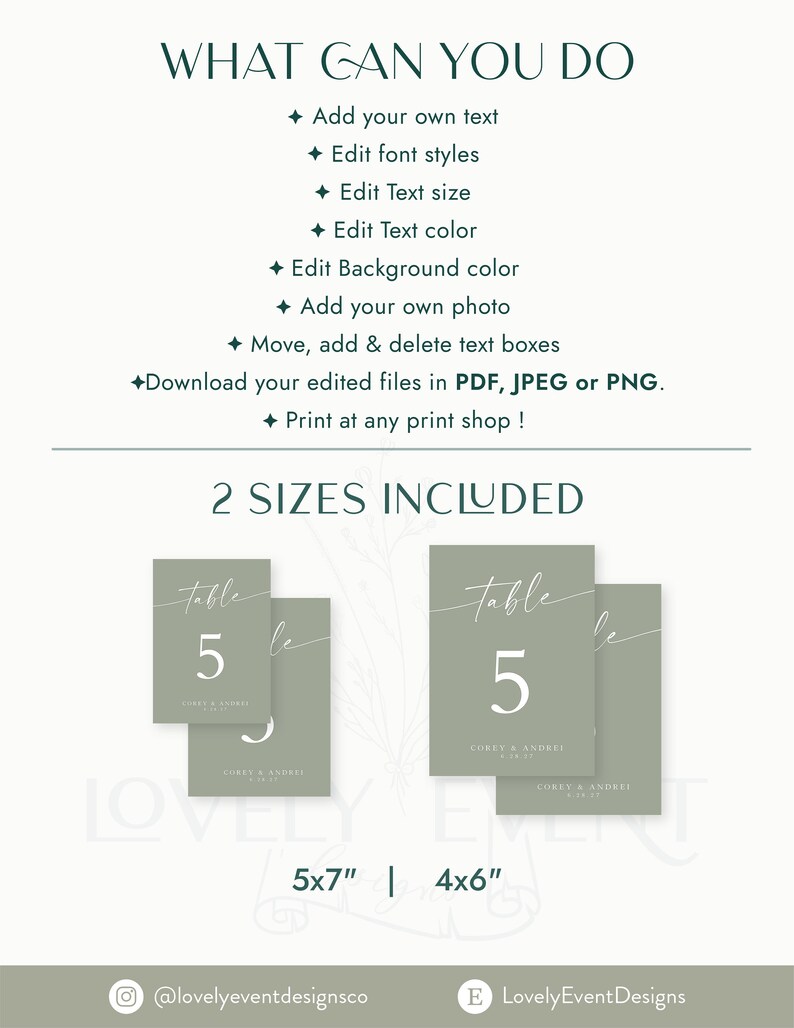 Sage Green Wedding Table Numbers Printable, Table Numbers Template ...