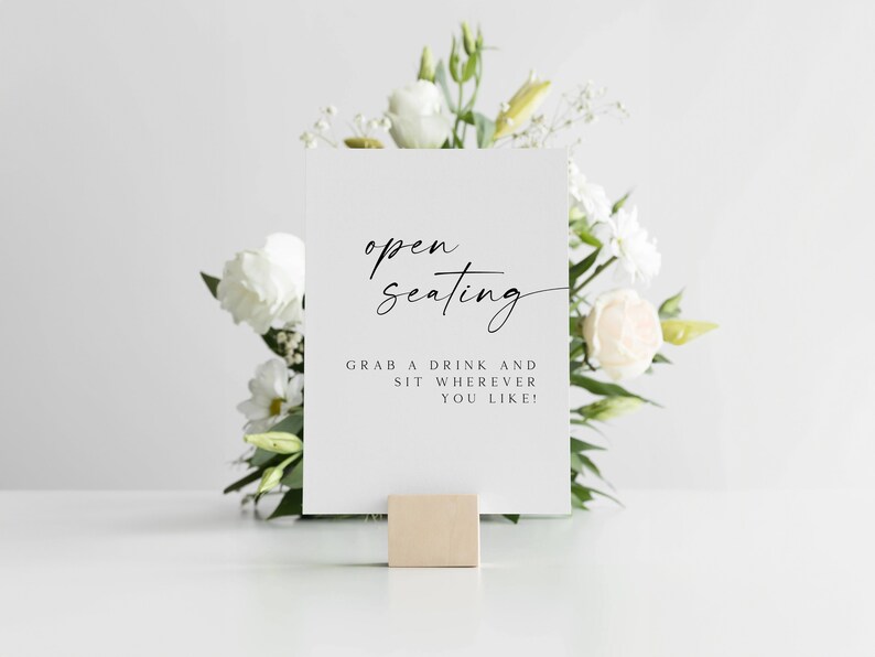 Open Seating Sign Template, Printable Open Seating Sign, No Assigned ...