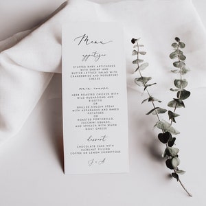 Minimalist Wedding Menu Template, Modern Script Wedding Dinner Menu ...