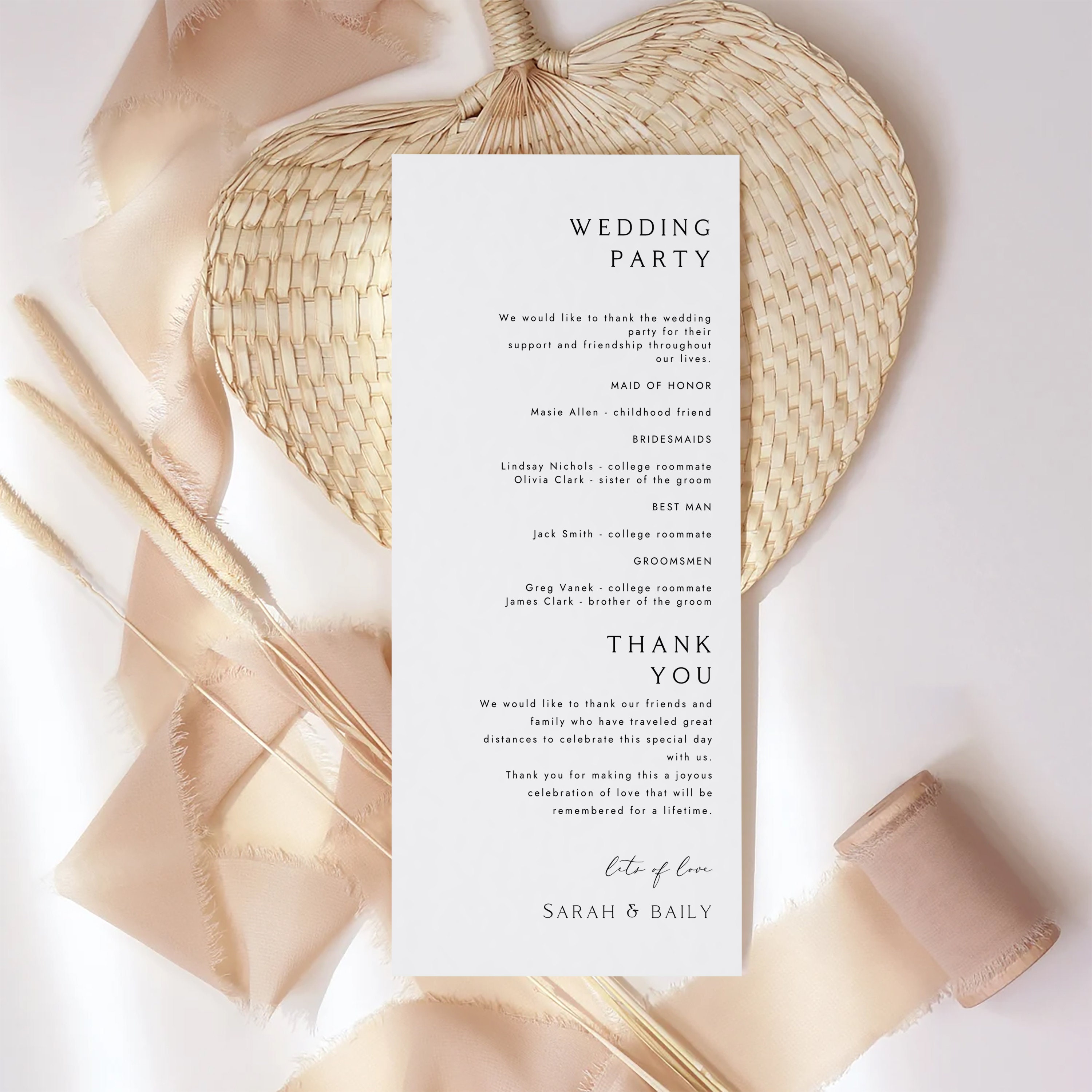 Modern Wedding Program Template, Minimalist Order of Service, Wedding Program Template Elegant ...