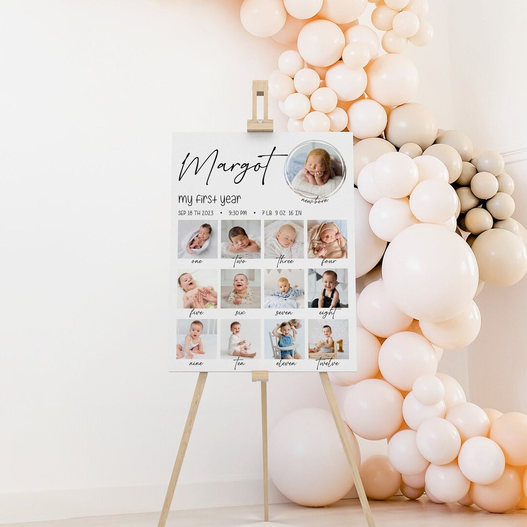 Milestone Birthday Sign, Printable Baby's First Year Poster Template ...