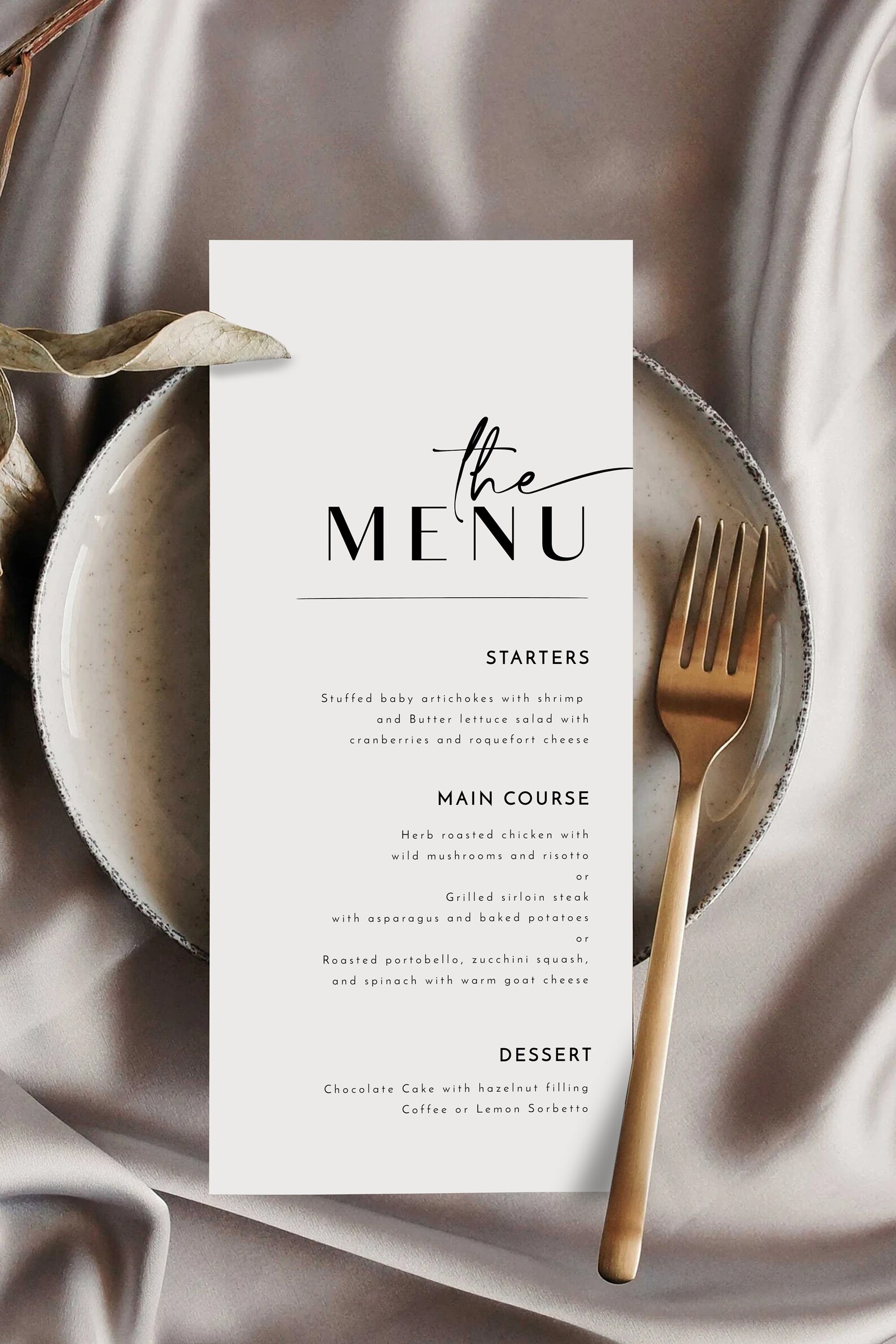 Minimalist Wedding Menu Template, Modern Script Wedding Dinner Menu ...