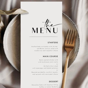 Minimalist Wedding Menu Template, Modern Script Wedding Dinner Menu ...