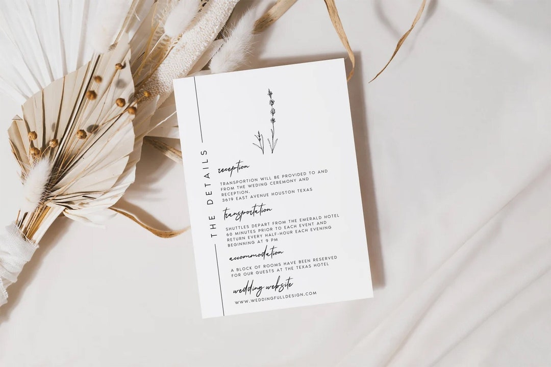 Modern Wedding Details Card Template, Editable Invitation Insert Card ...