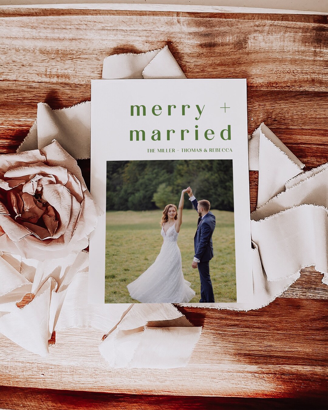 Merry and Married Christmas Card Template, Merry and Married Holiday ...