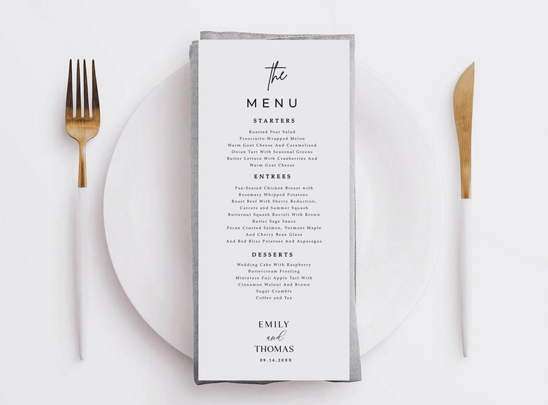 Wedding Menu Template DIY Wedding Menu Modern Wedding Menu - Etsy