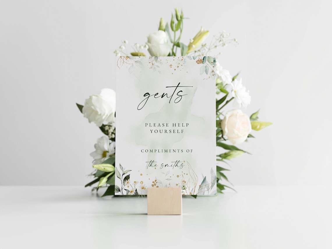 Wedding Bathroom Sign Template, Modern Gentlemen Room Sign Template ...