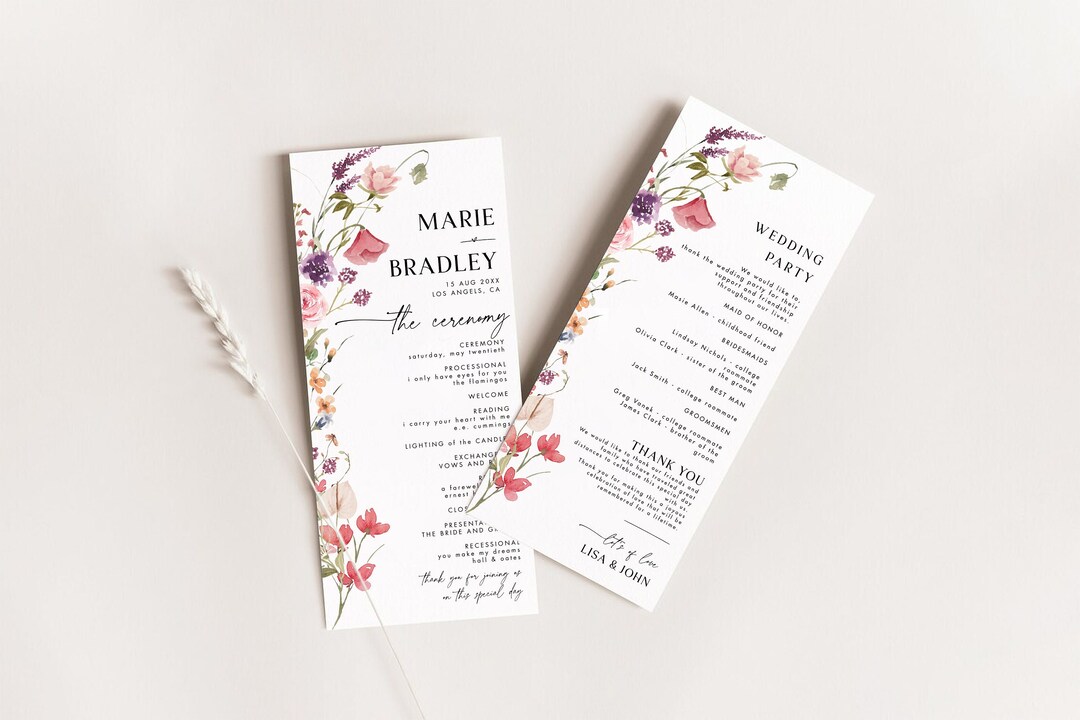 Wedding Program Template, Minimalist Wedding Monogram, Wedding Party ...
