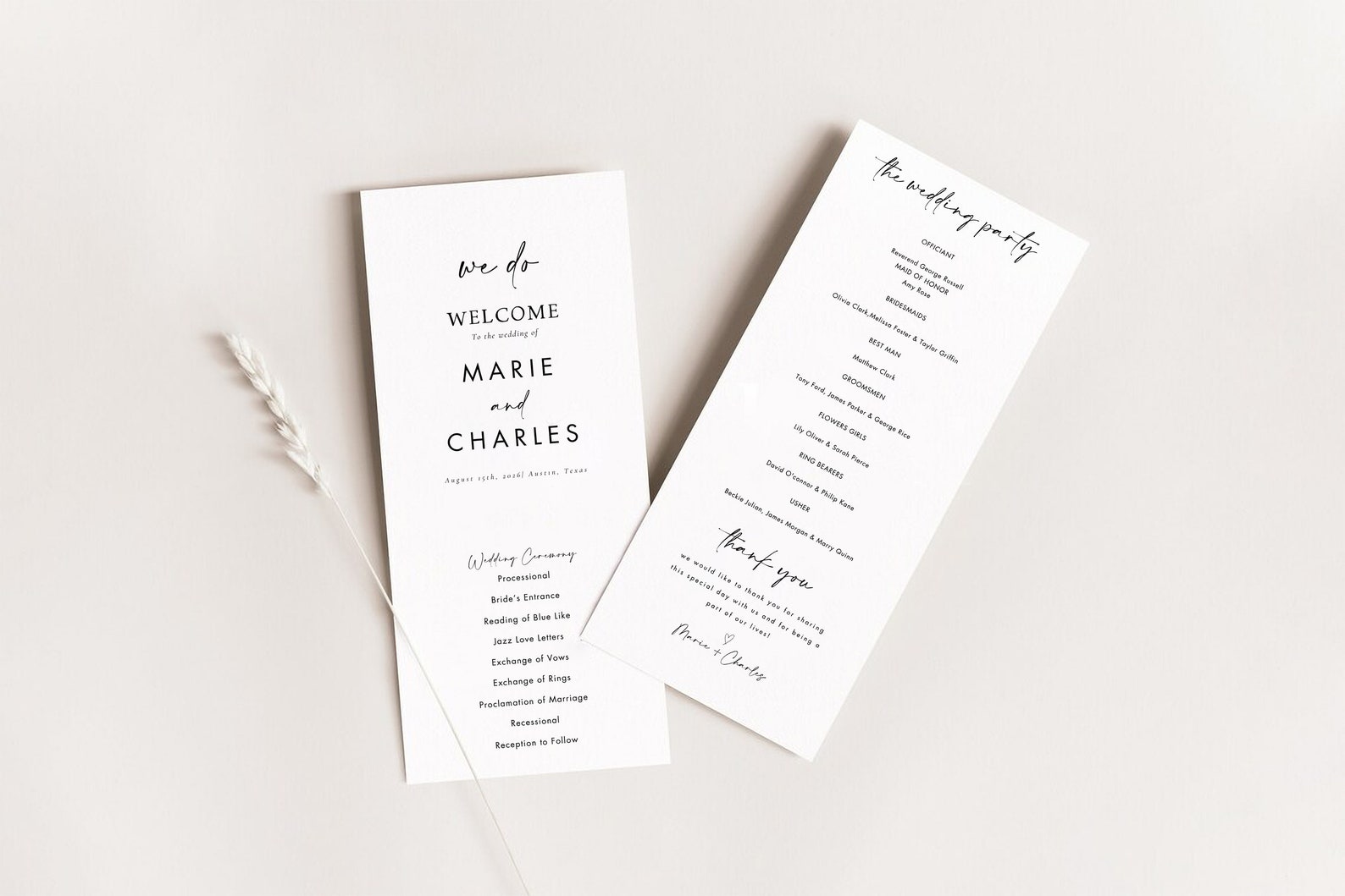 Modern Wedding Program Template, Minimalist Order of Service, Wedding ...