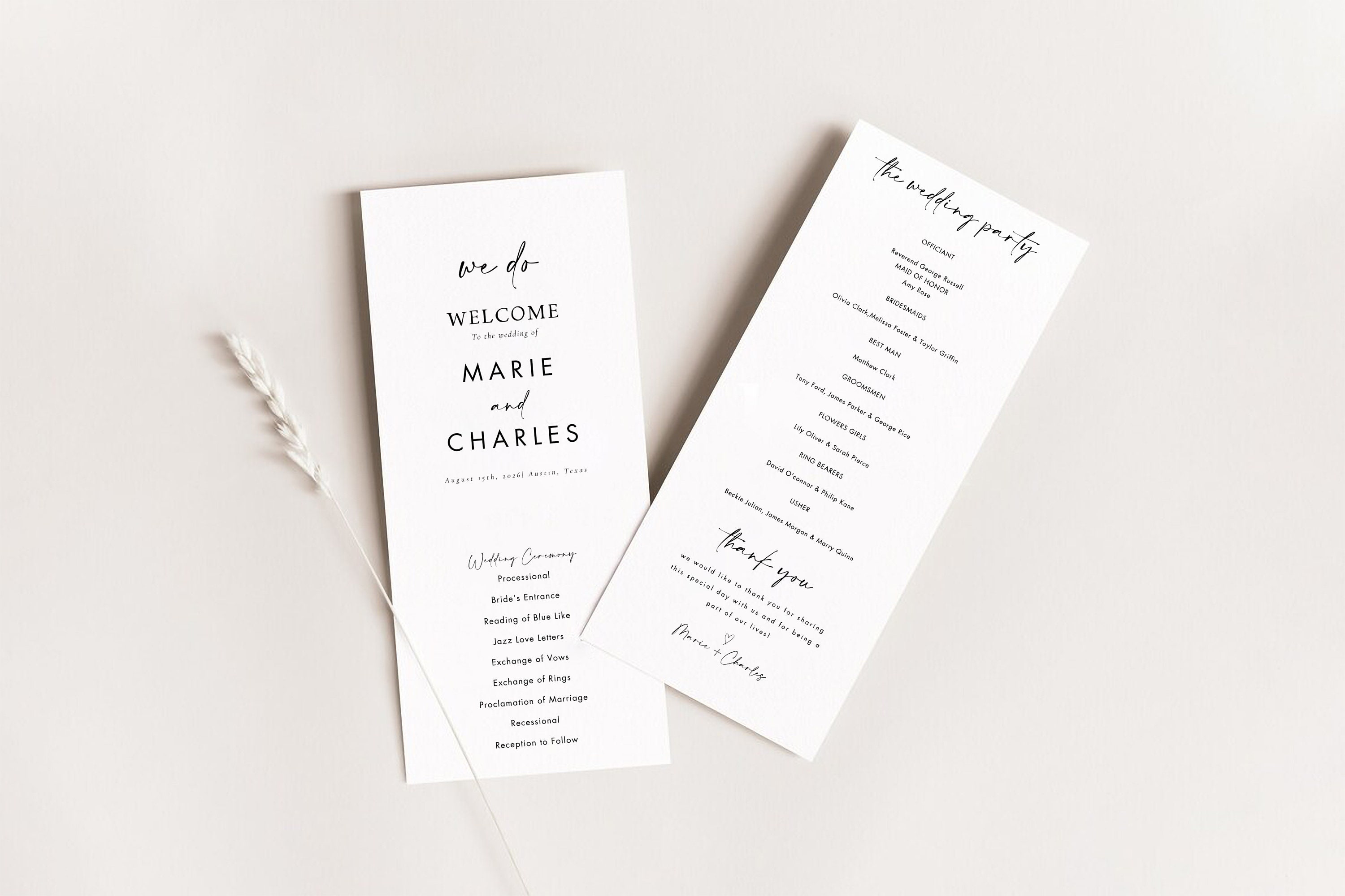 Modern Wedding Program Template, Minimalist Order of Service, Wedding ...