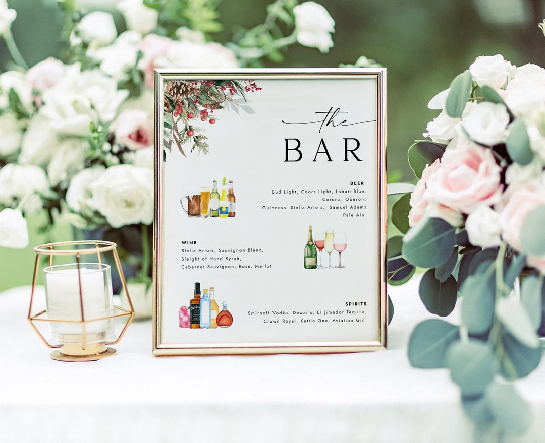 The Bar Sign, Modern Drink Menu Template, Minimalist Wedding Bar Menu ...