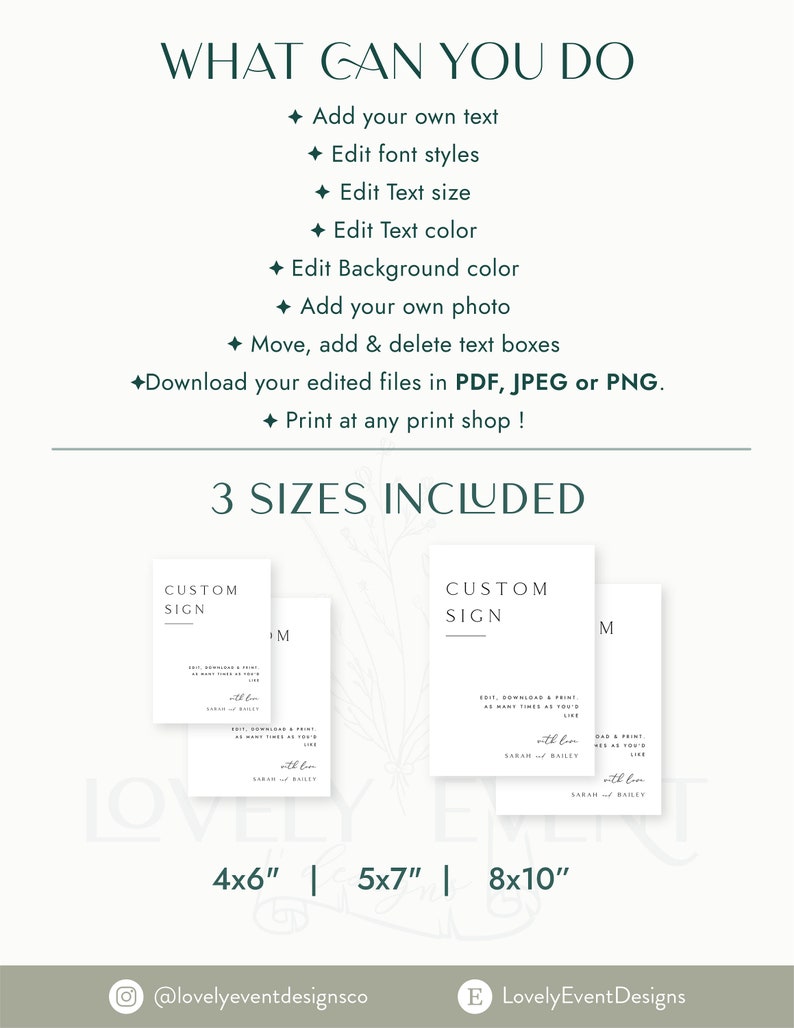 Minimalist Custom Sign Template, Modern Wedding Sign Printable ...