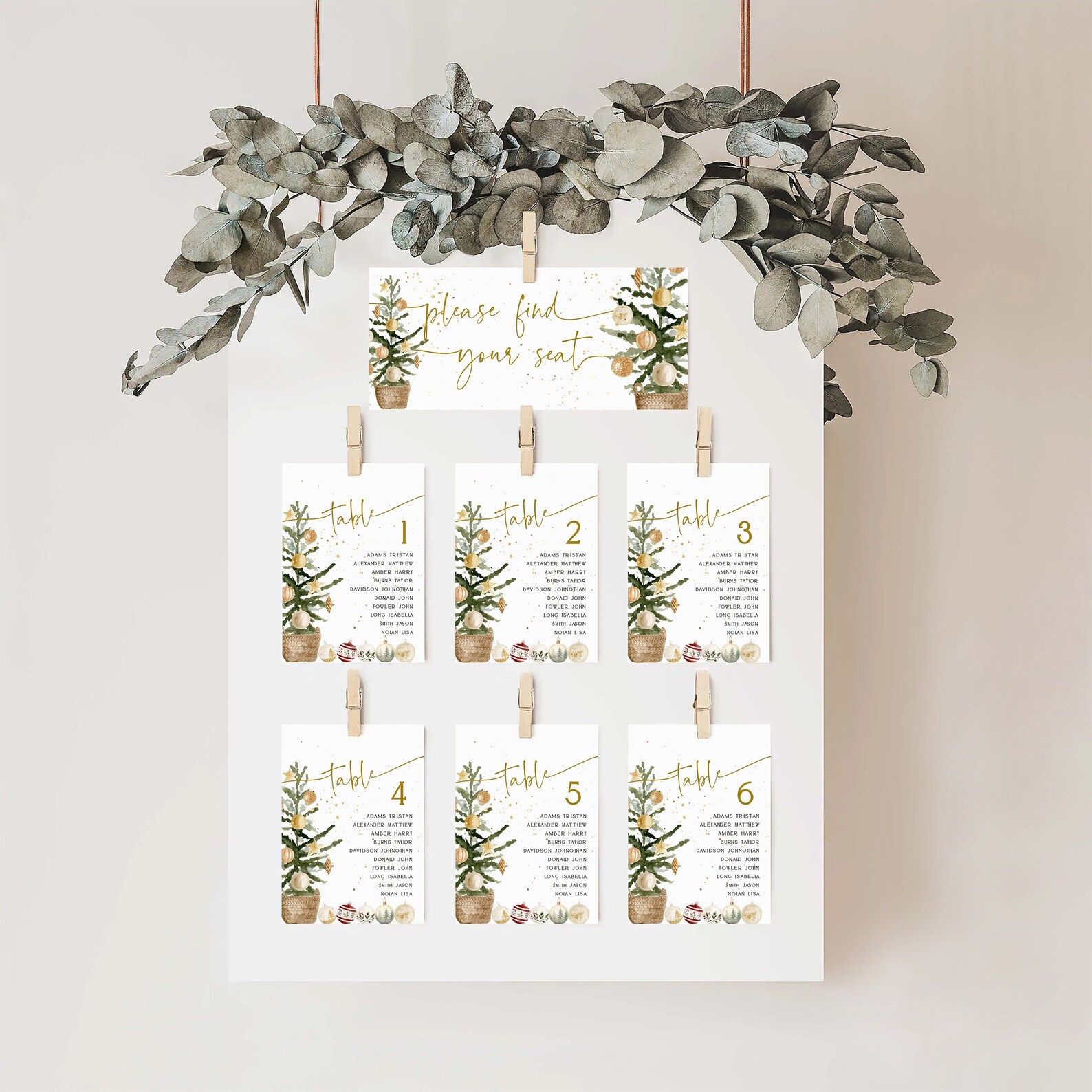 Christmas Seating Chart Cards, Holiday Seating Chart Wedding, Wedding ...