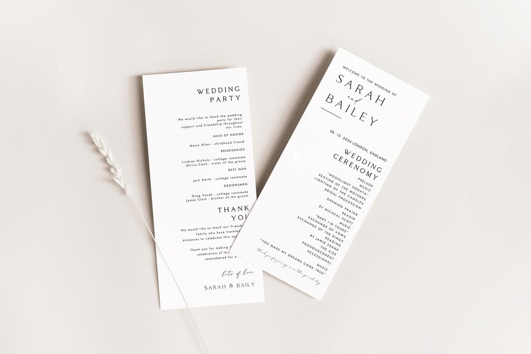 Modern Wedding Program Template, Minimalist Order of Service, Wedding Program Template Elegant ...