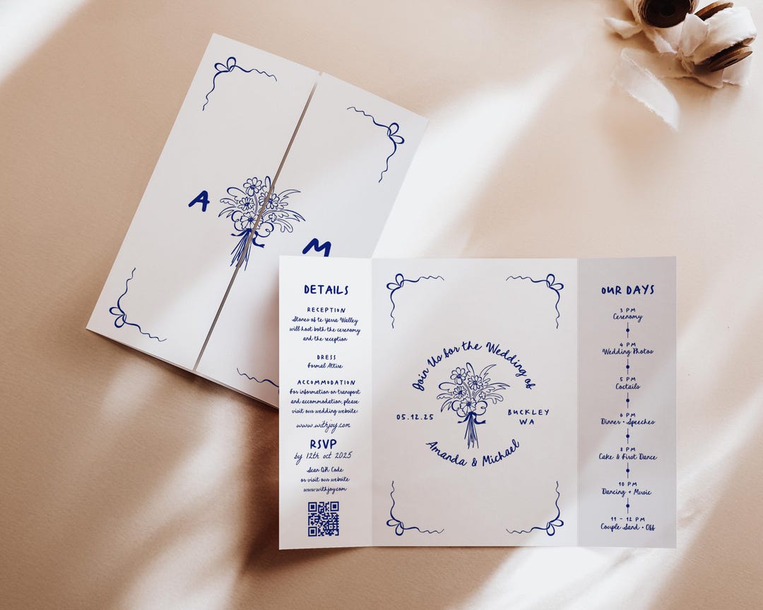 Hand Drawn Gatefold Invitation Template, Colorful Wedding Invitation ...