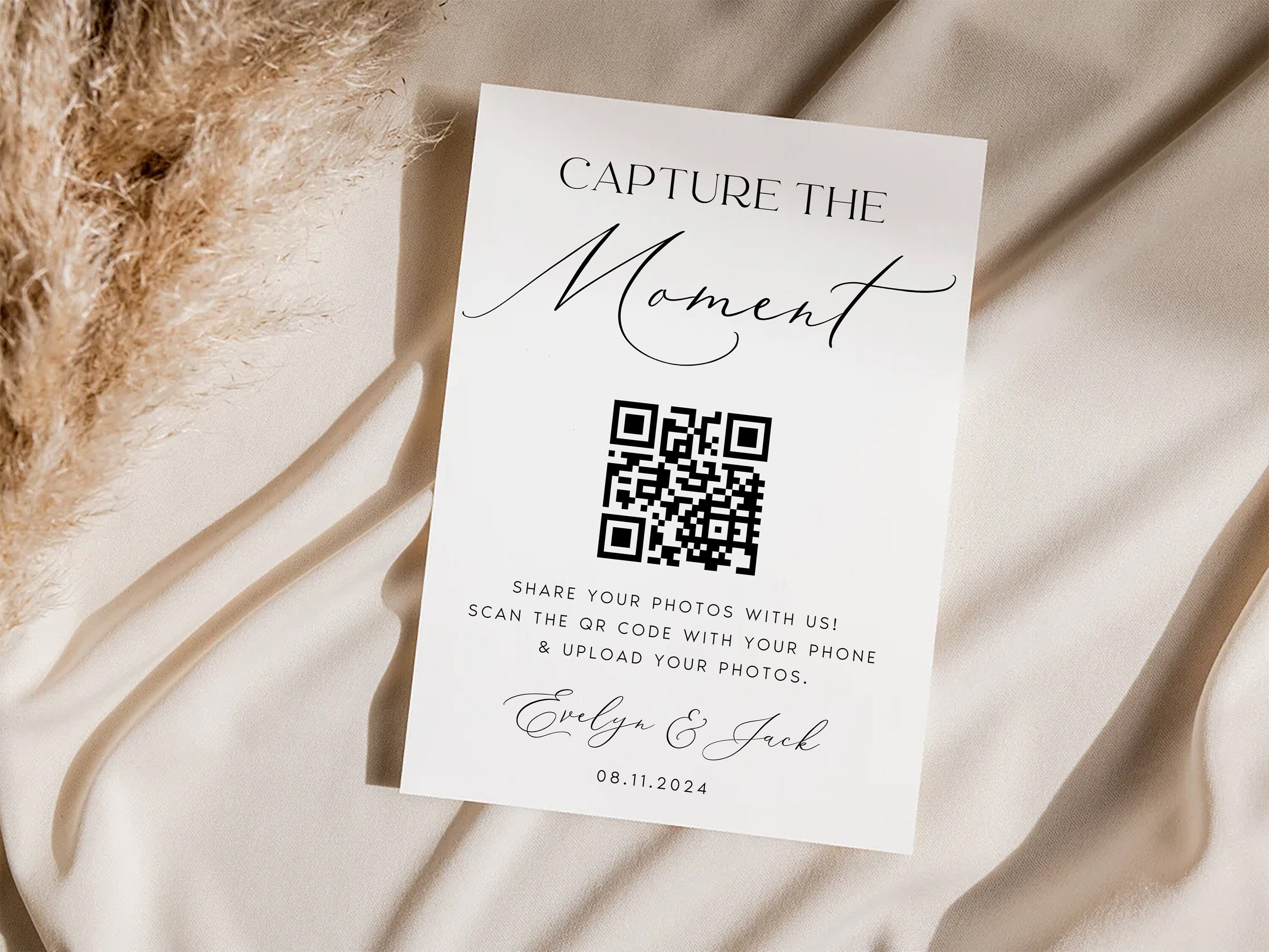 Minimalist Photo Guest Book Canva Template, QR Code Wedding Sign, QR ...