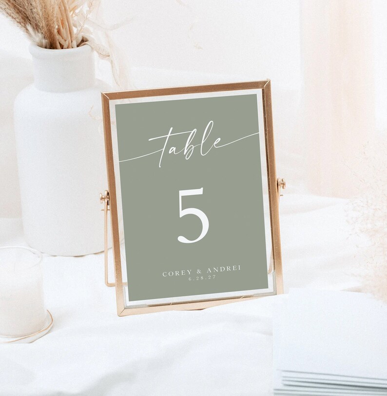 Sage Green Wedding Table Numbers Printable, Table Numbers Template ...