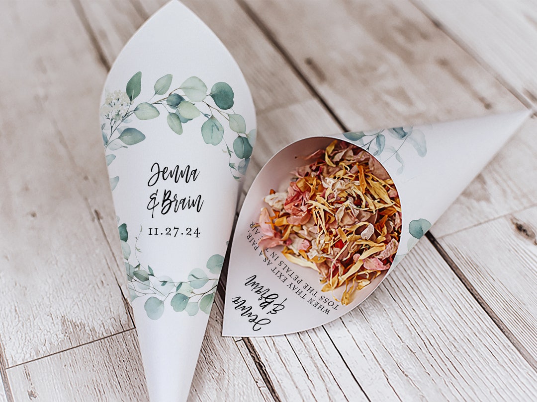DIY Petal Cone, Paper Cone, Wedding Toss, Confetti Toss, PERSONALIZED ...