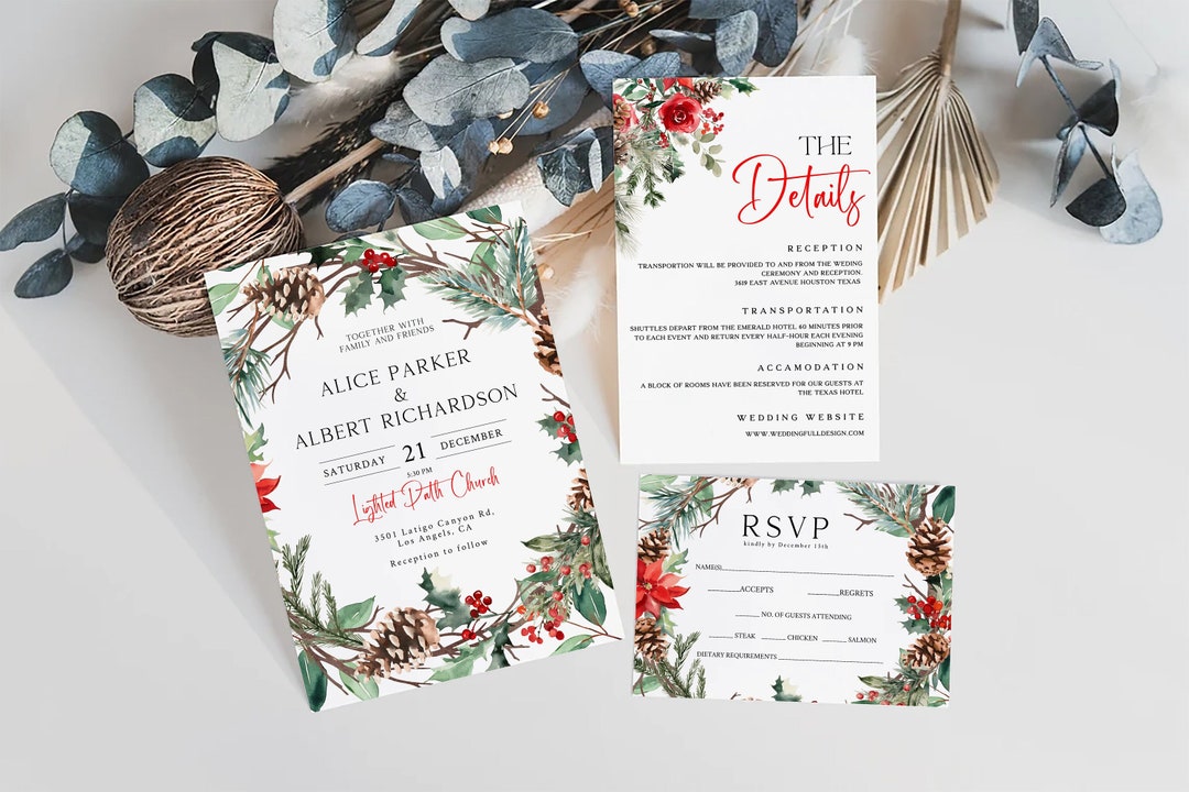 Christmas Wedding Invitation Template, Christmas Wedding Invitation ...