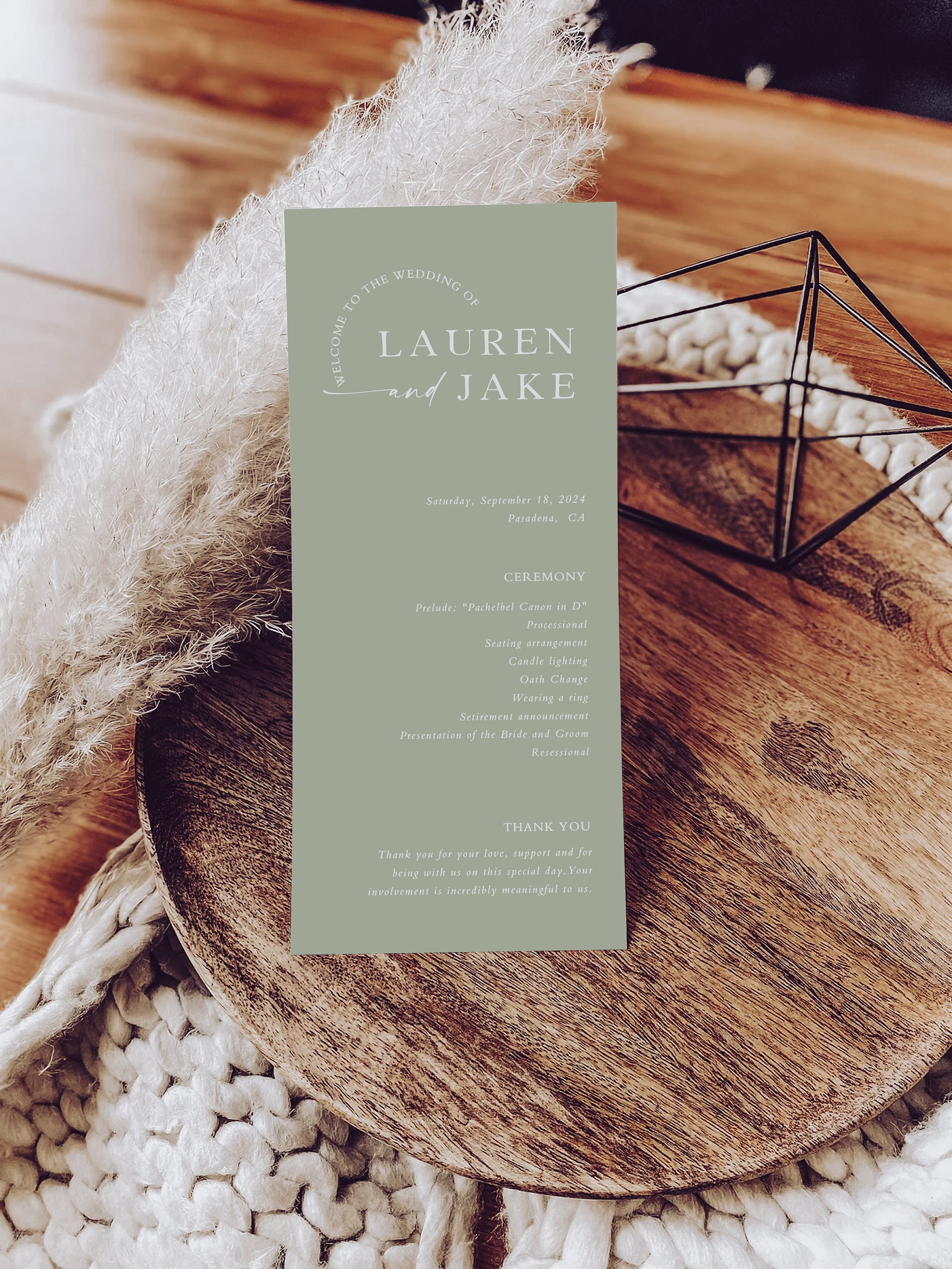 Sage Green Wedding Program Template, Modern & Classic, Elegant Tall ...