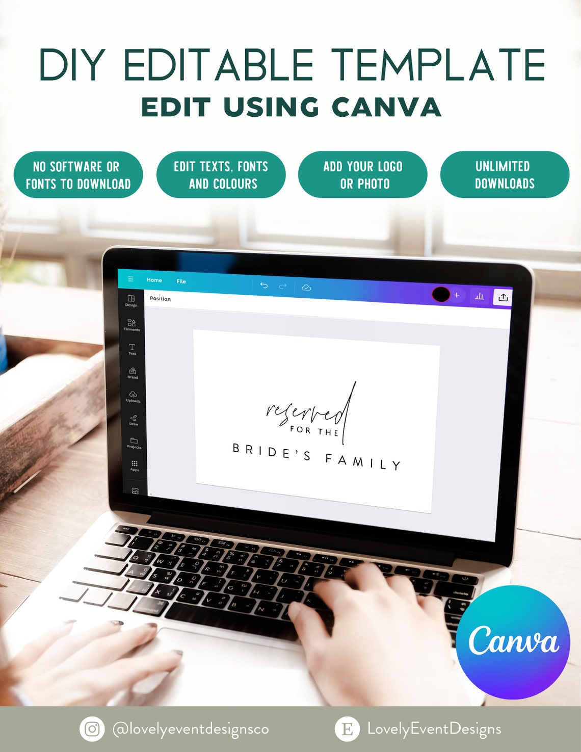 Wedding Reserved Sign Template, EDITABLE Color,reserved Sign Template ...