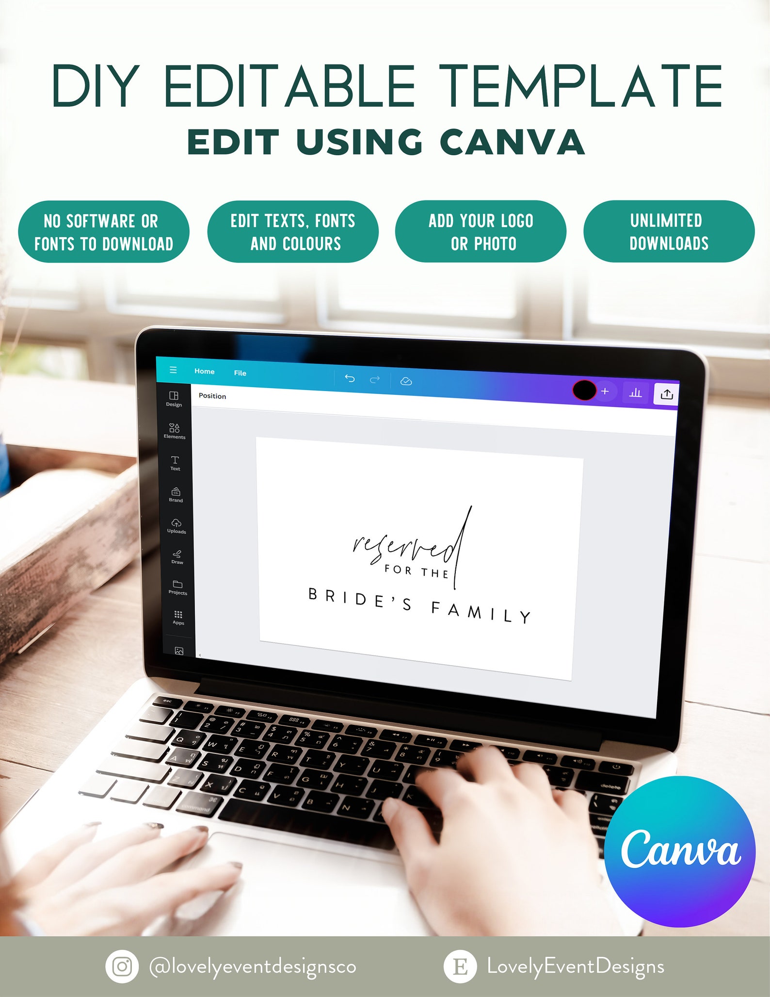 Wedding Reserved Sign Template, EDITABLE Color,reserved Sign Template ...