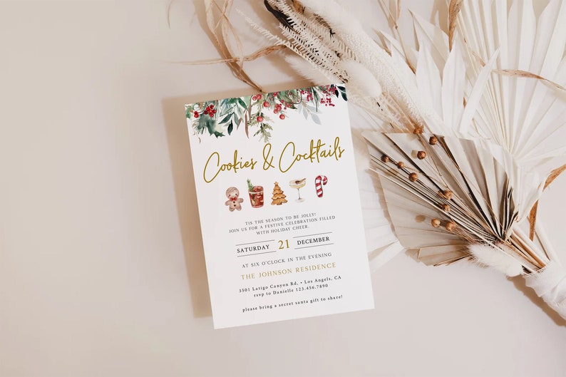 Editable Christmas Cocktails and Cookies Party Invite - Etsy UK