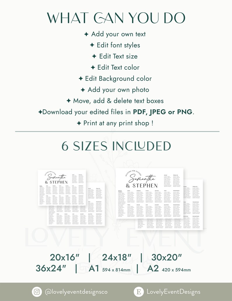 Seating Plan, Wedding Seating Card Template, Printable Seating Cards ...