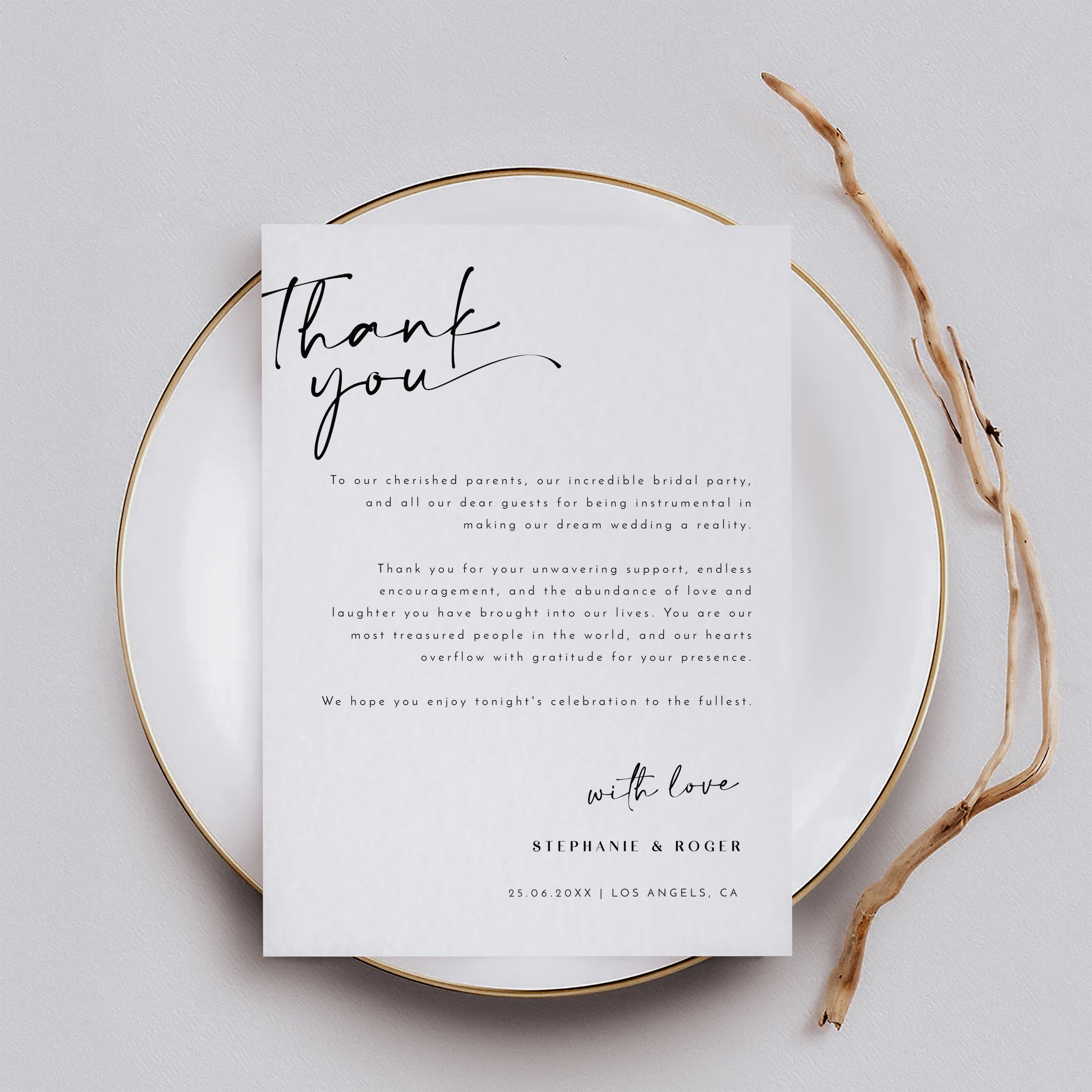 Wedding Thank You Card Template, Minimalist Wedding Menu Template ...