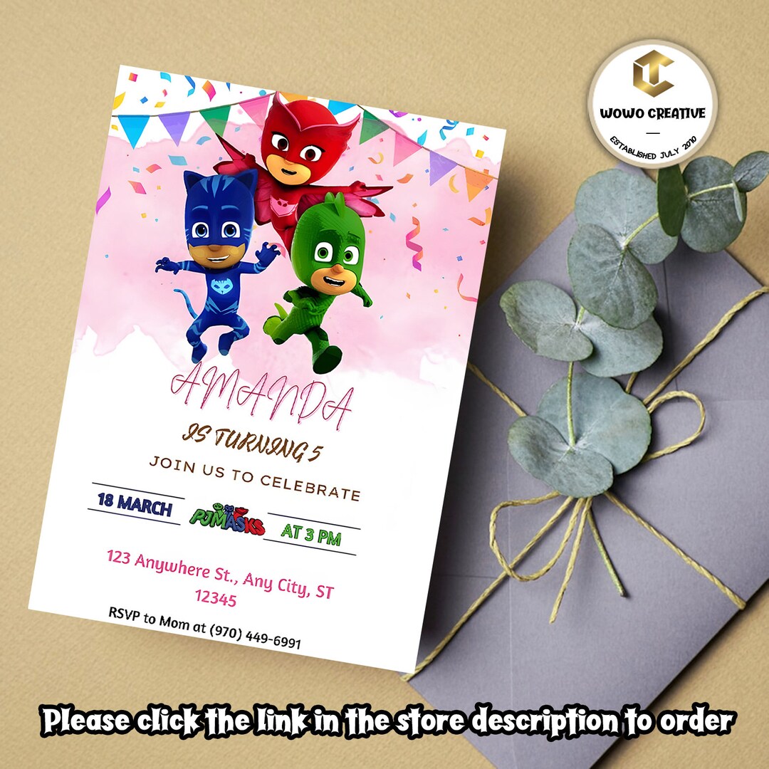 Personalize PJ Mask Birthday Invitation PJ Mask Party - Etsy