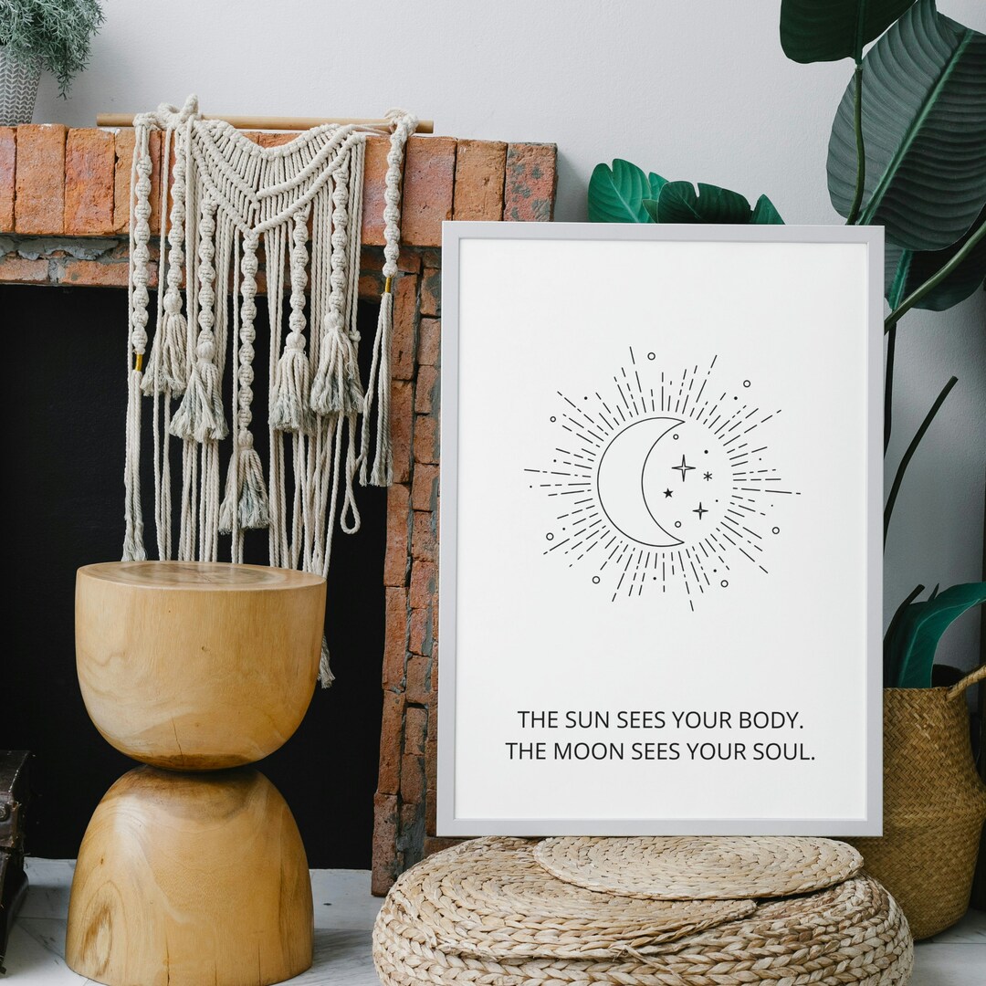 Art Print: Sun Moon Spiritual Poster Minimalist Poster Black and White ...