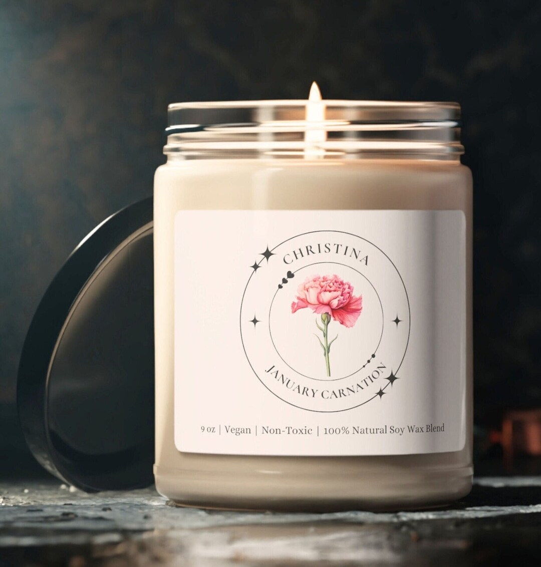 Birth Flower Candle Personalized Birth Month Candle January Candle ...