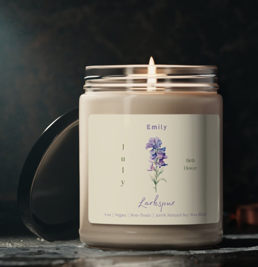 Birth Flower Candle Personalized Birth Month Candle July Birthday ...