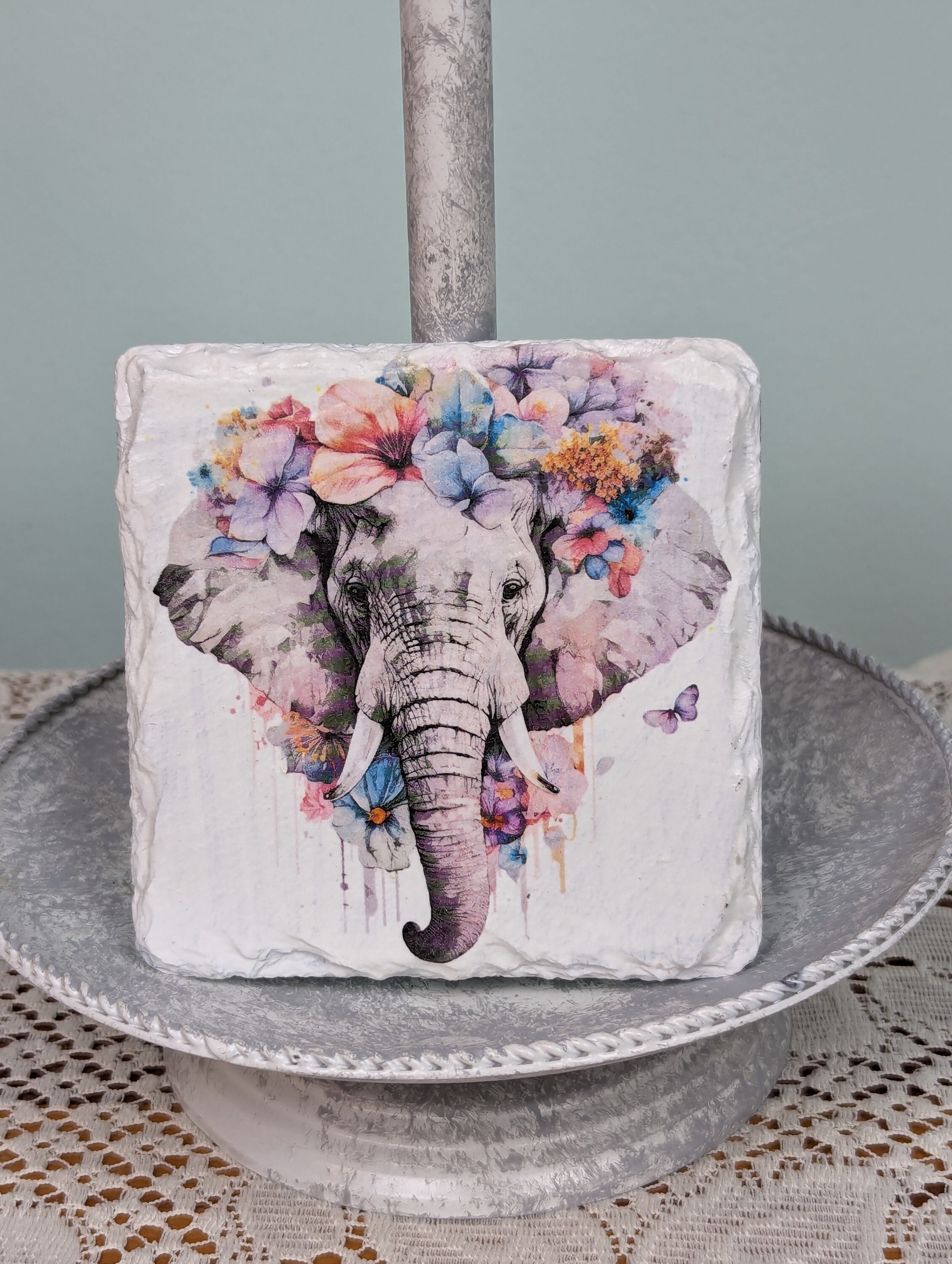 Elephants With Ivory Tusks. Decorated Slate Tile. Elephant Lovers ...