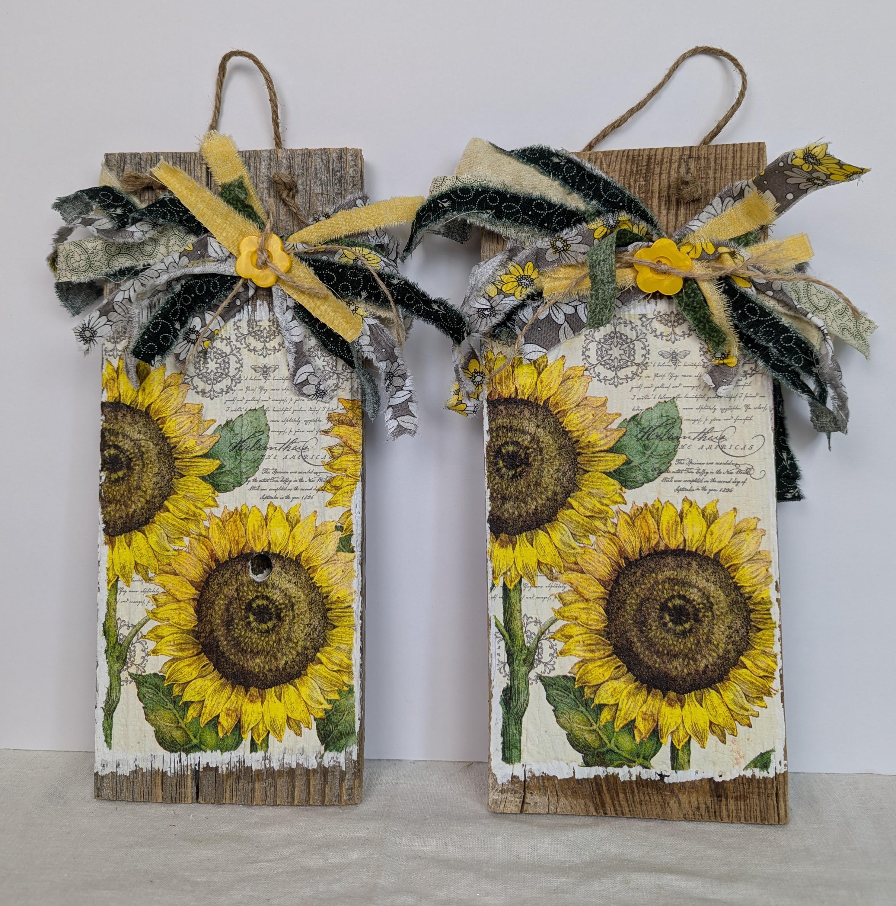 Sunflower Repurposed Wood Signs. Messy Rag Bow Sign. Rustic Farmhouse ...