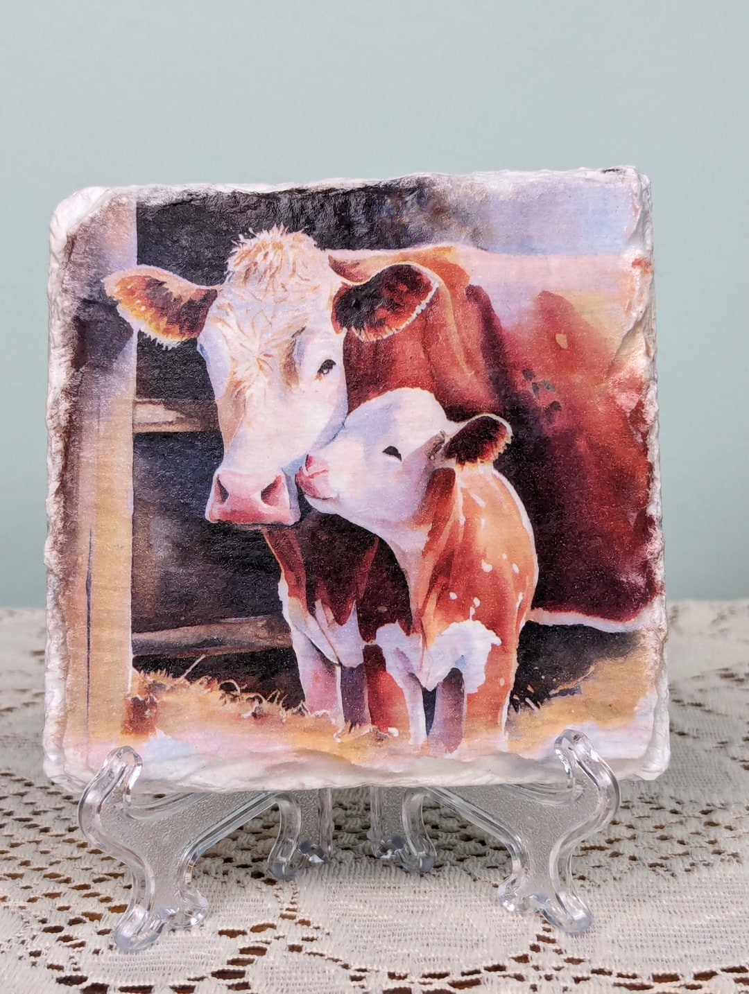 Momma Cow With Baby Decorative Tile. Mother & Calf. Farmhouse Décor ...