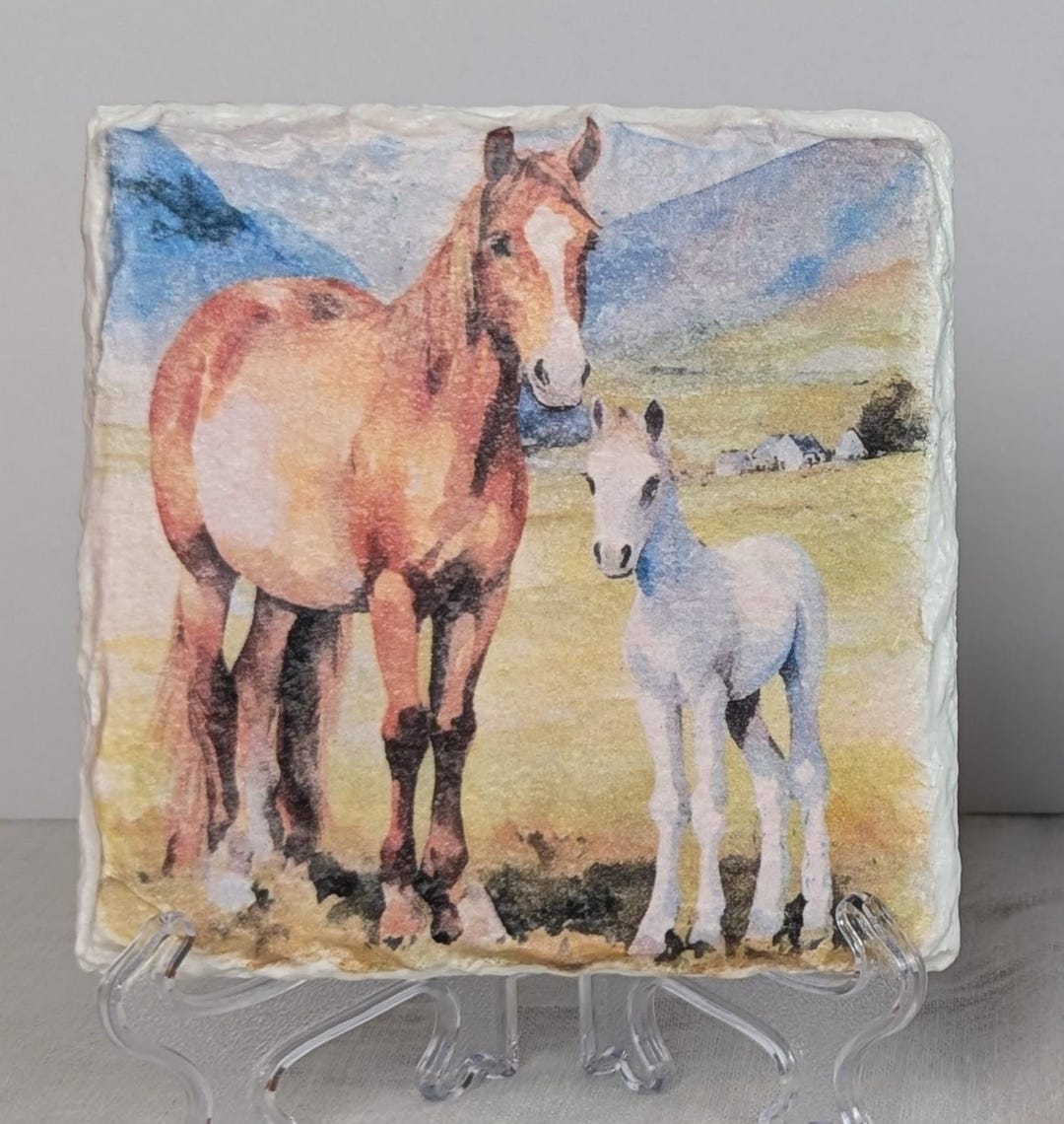 Horse Momma With Baby Decorative Tile. Mother With Foal. Farmhouse ...